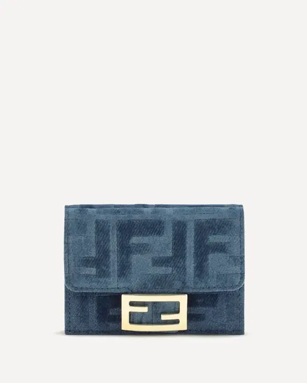 Fendi Trifold Wallet With Ff Monogram In Jacquard - Blue