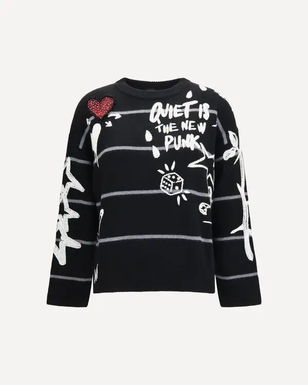 Pinko Andros Wool Sweater With Embroidered Details - Black