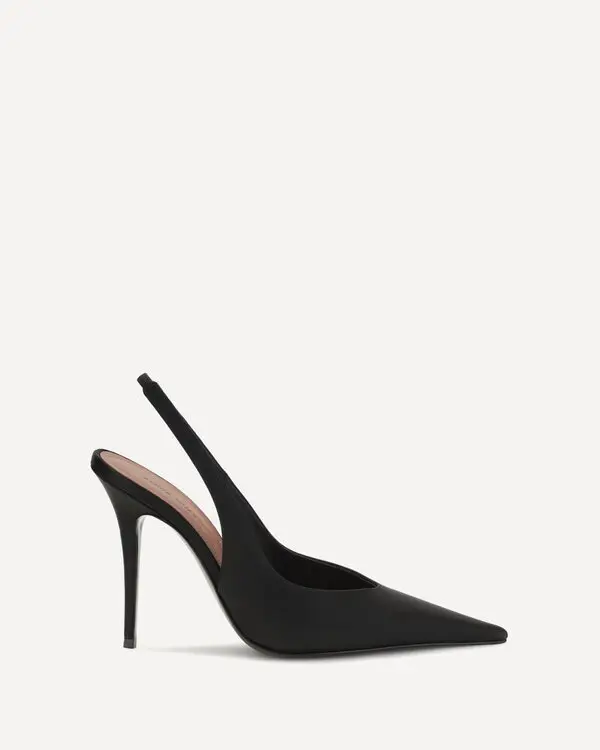 Amina Muaddi Anok Satin Slingback Pumps - Black