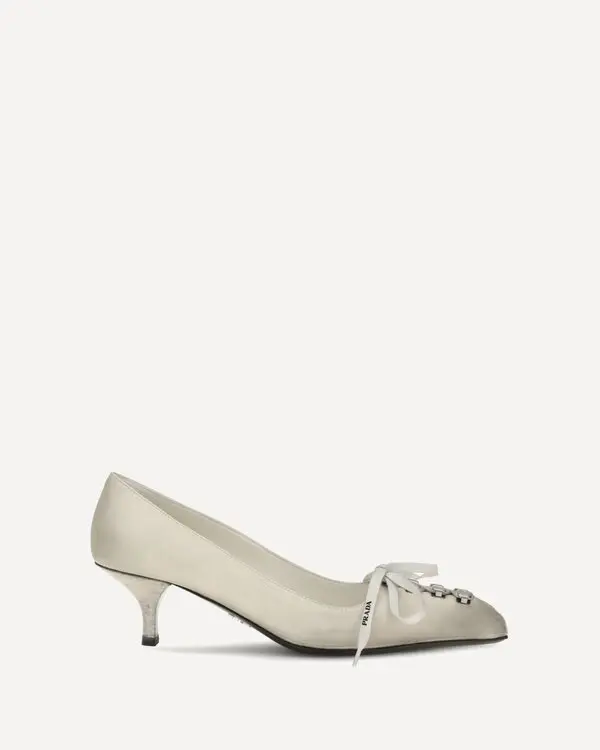 Prada Lace-up Antique-finish Leather Pumps - White