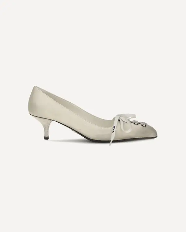 Prada Lace-up Antique-finish Leather Pumps