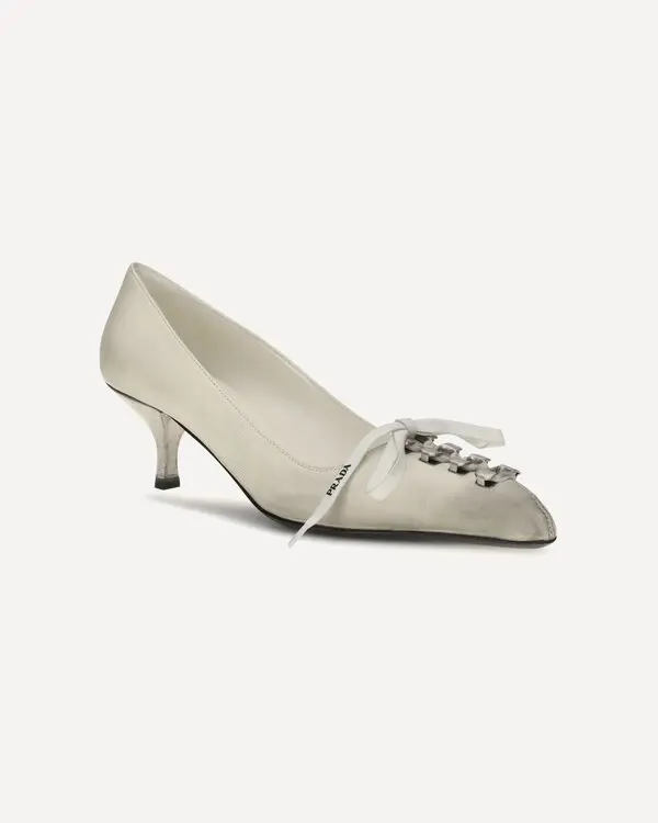 Prada Lace-up Antique-finish Leather Pumps