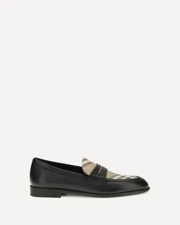 Burberry Opal Leather And Check Loafers - Black