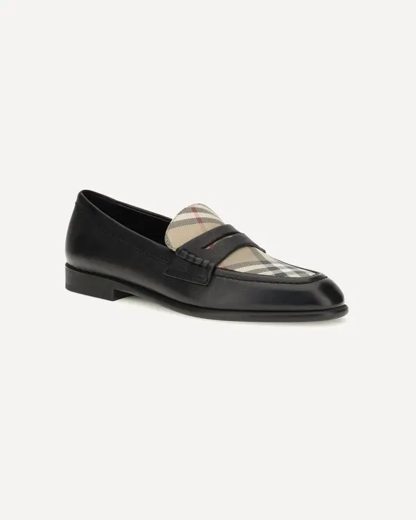 Burberry Opal Leather And Check Loafers