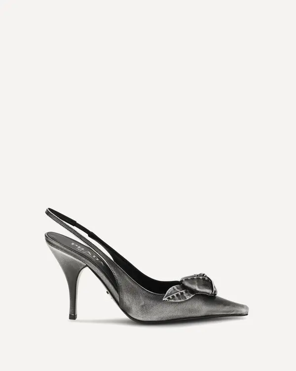 Prada Floral-detail Leather Slingback Pumps - Grey