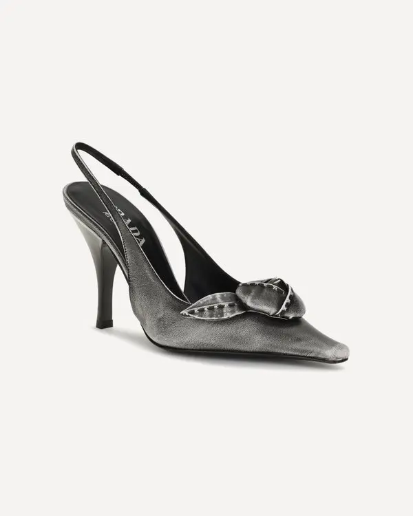 Prada Floral-detail Leather Slingback Pumps
