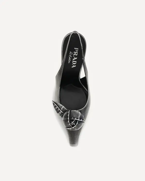 Prada Floral-detail Leather Slingback Pumps