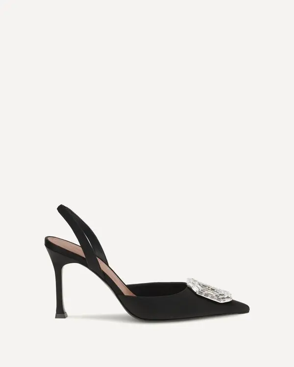 Amina Muaddi Camelia Satin Slingback Pumps - Black