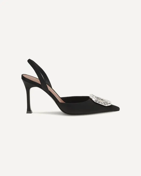 Amina Muaddi Camelia Satin Slingback Pumps
