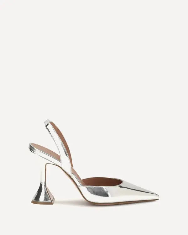 Amina Muaddi Holli Mirror-finish Slingback Pumps - Silver