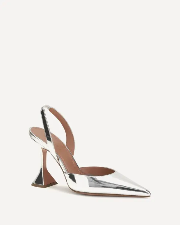 Amina Muaddi Holli Mirror-finish Slingback Pumps