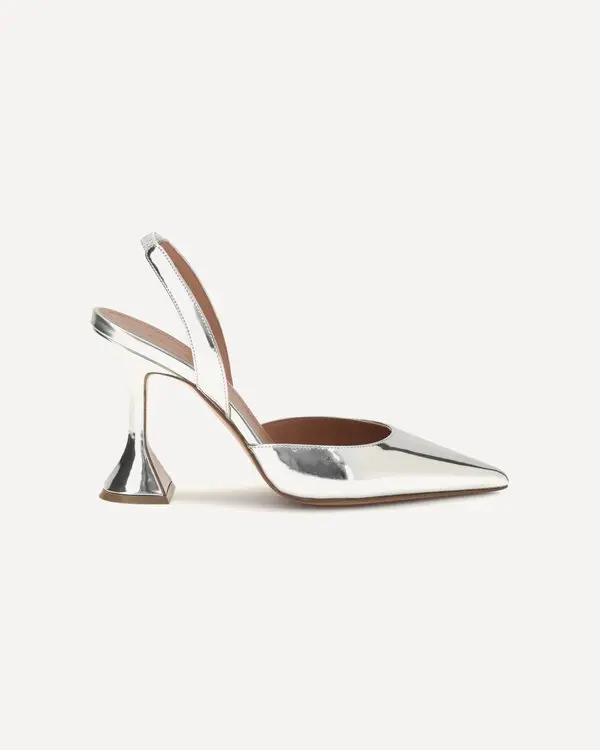 Amina Muaddi Holli Mirror-finish Slingback Pumps