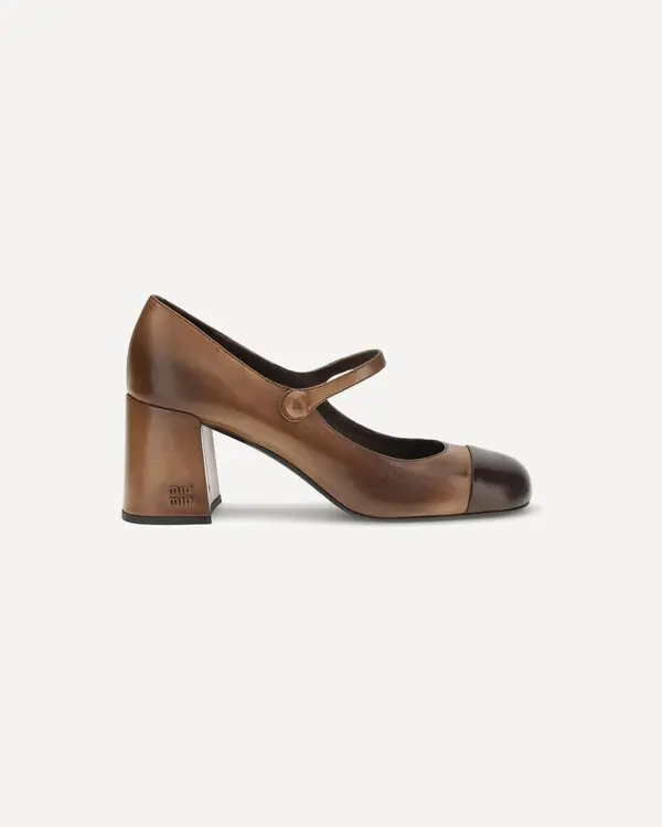 Miu Miu Leather Mary Jane Ballerinas With Block Heel