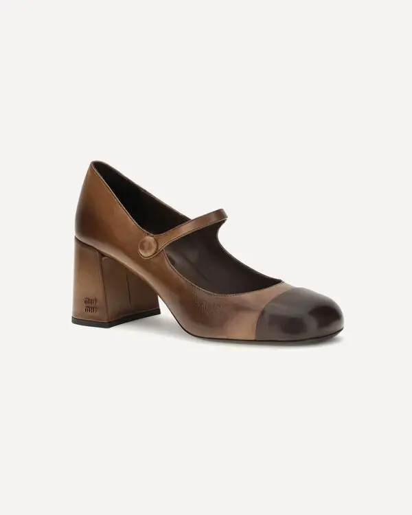Miu Miu Leather Mary Jane Ballerinas With Block Heel