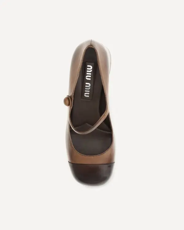 Miu Miu Leather Mary Jane Ballerinas With Block Heel