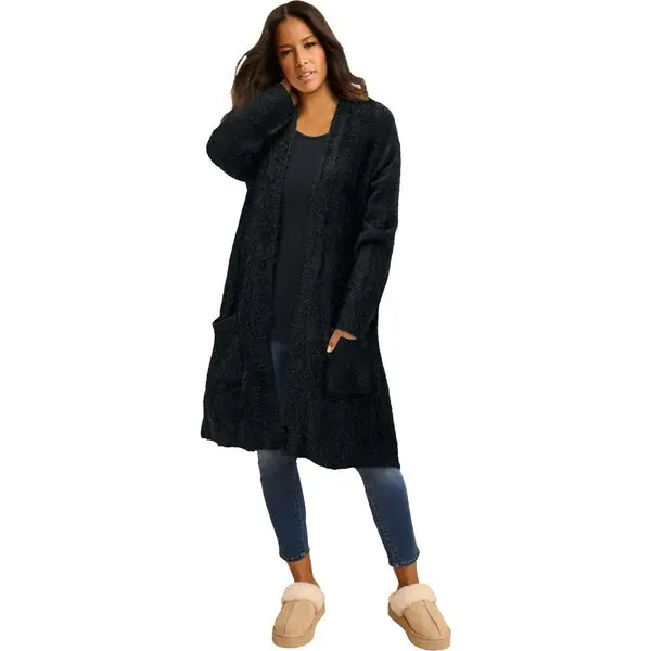 Roaman's Eyelash Cardigan - Black