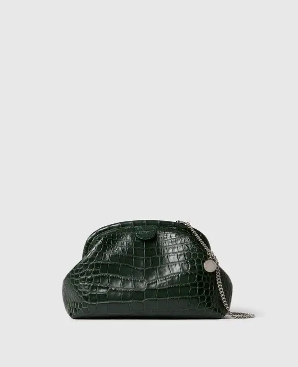 Stella McCartney Falabella Croc-embossed Soft Clutch - Green