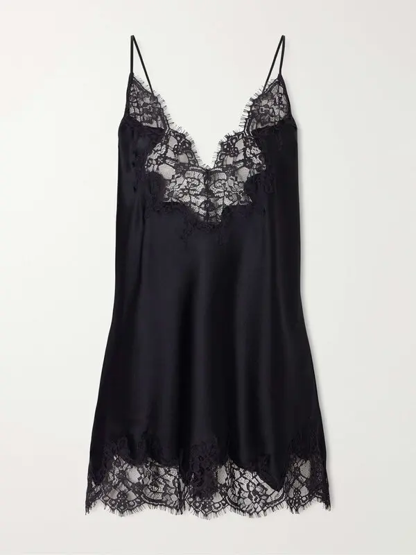 SKIMS Valentine's Day Lace-trimmed Silk-blend Satin Slip Dress - Black