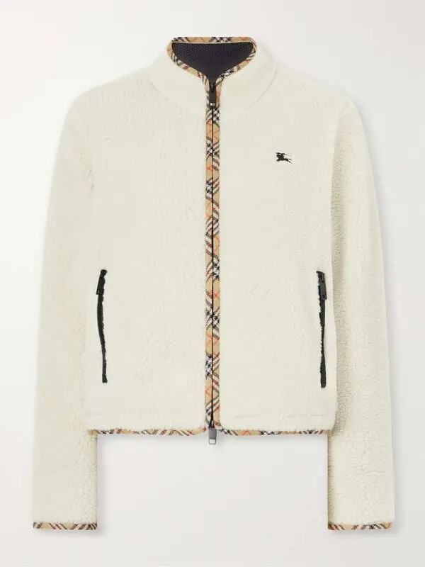 Burberry Check-trimmed Wool-blend Plush Jacket - White