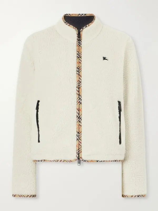 Burberry Check-trimmed Wool-blend Plush Jacket - White