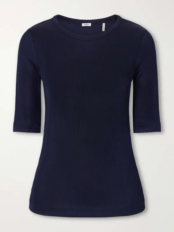 AGOLDE Saige Ribbed Stretch-jersey T-shirt - Navy