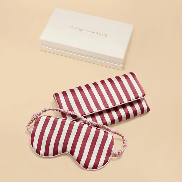 Olivia Von Halle Audrey Soren Stripe Eye Mask - Burgundy