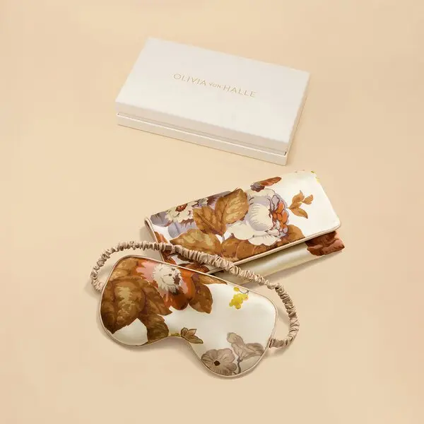 Olivia Von Halle Audrey Violette Floral Eye Mask - Cream