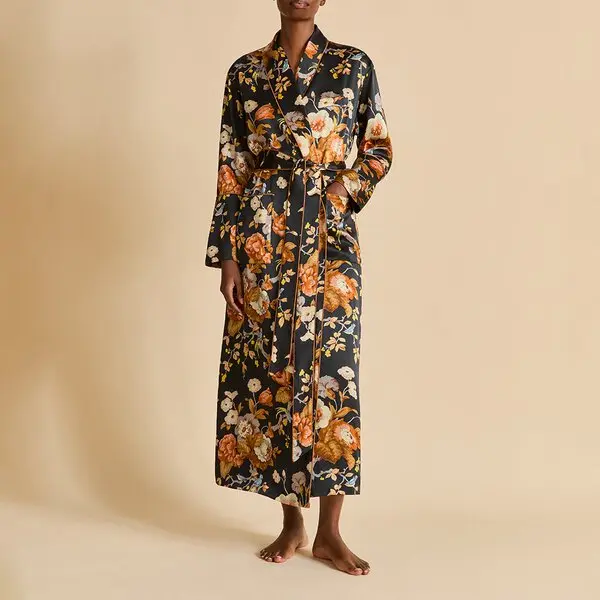Olivia Von Halle Capability Evora Floral Robe - Black