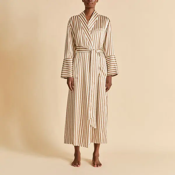 Olivia Von Halle Capability Solene Stripe Robe - Beige