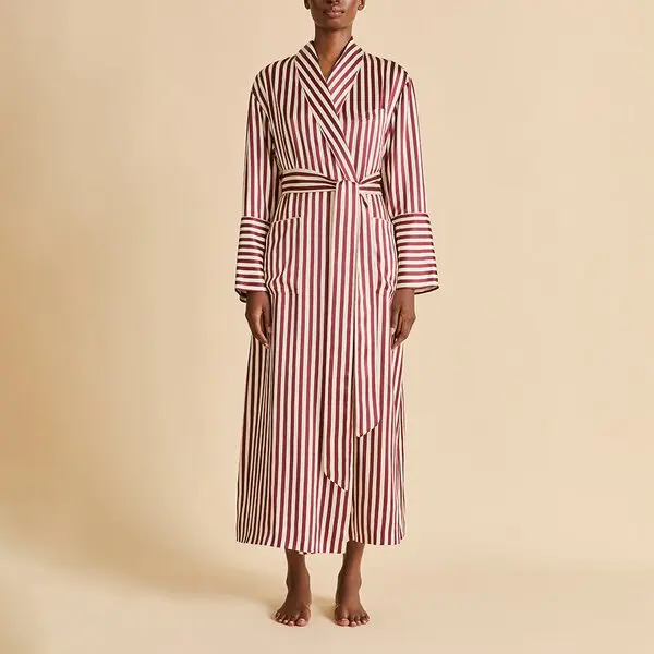Olivia Von Halle Capability Soren Stripe Robe - Burgundy