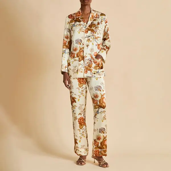 Olivia Von Halle Yves Violette Floral Pajamas - Cream