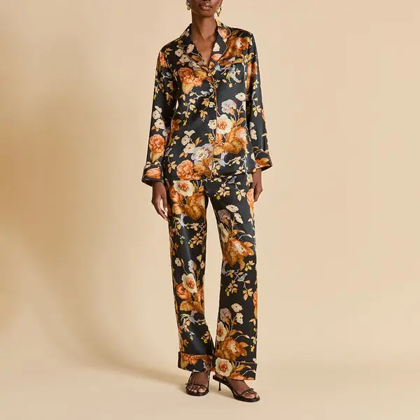 Olivia Von Halle Lila Evora Floral Pajamas - Black