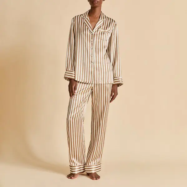 Olivia Von Halle Lila Solene Stripe Pajamas - Beige