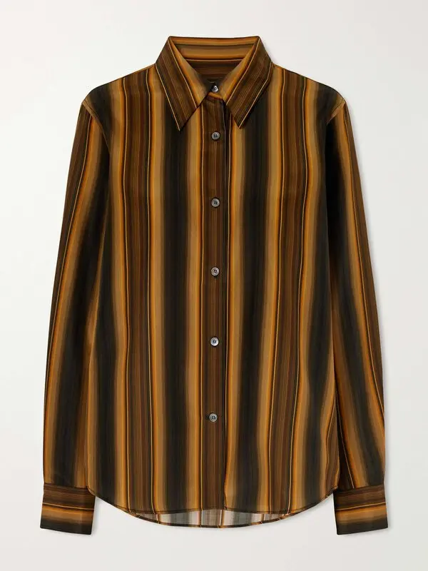 Marni Striped Cotton And Silk-blend Shirt - Orange