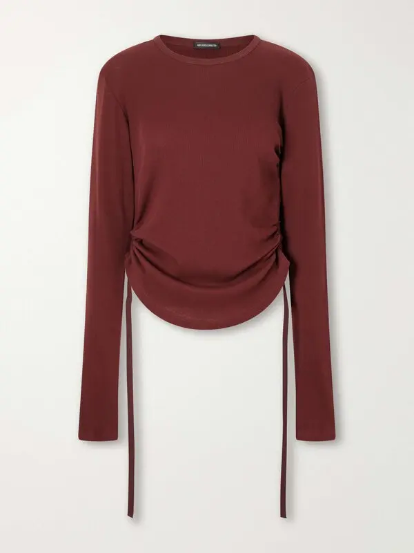 ANN DEMEULEMEESTER Dot Gathered Ribbed Cotton T-shirt - Merlot
