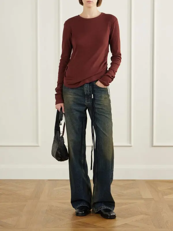 ANN DEMEULEMEESTER Dot Gathered Ribbed Cotton T-shirt