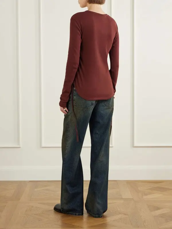 ANN DEMEULEMEESTER Dot Gathered Ribbed Cotton T-shirt