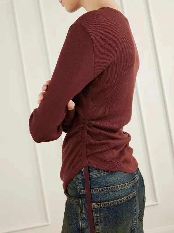 ANN DEMEULEMEESTER Dot Gathered Ribbed Cotton T-shirt