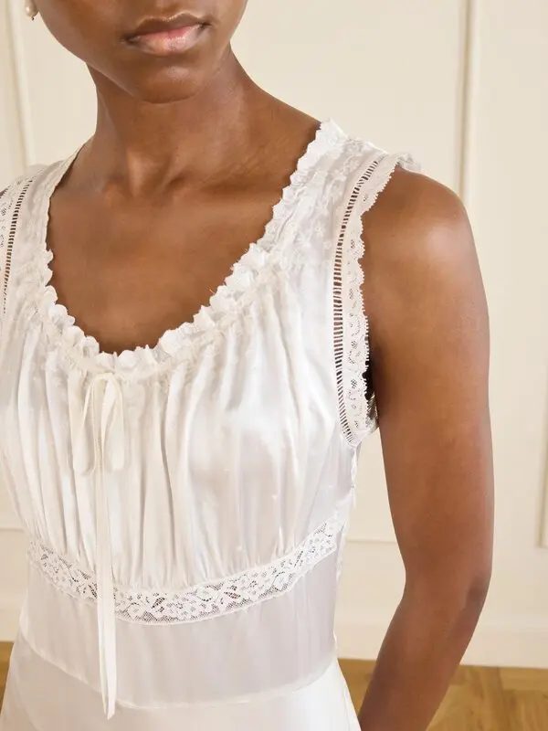 DÔEN Adalie Lace-trimmed Gathered Silk-satin Midi Dress - Neutrals