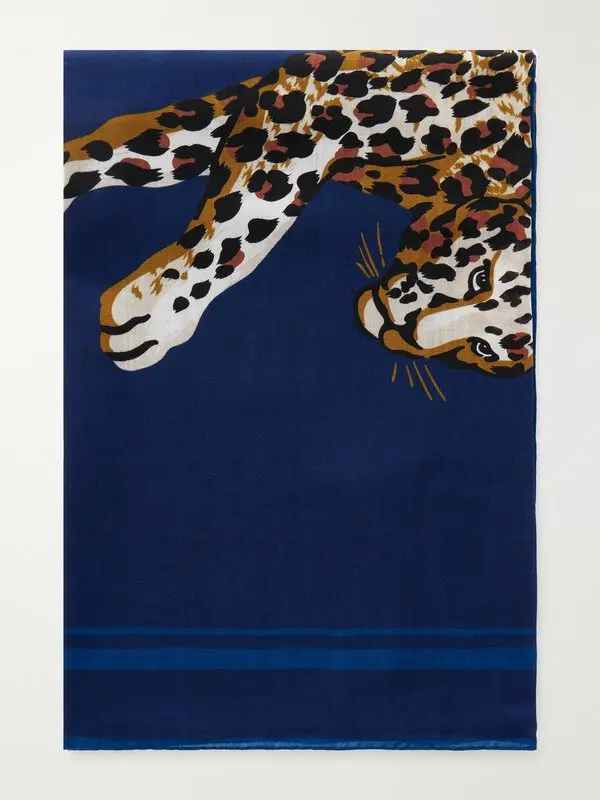 Saint Laurent Printed Wool-twill Scarf - Blue