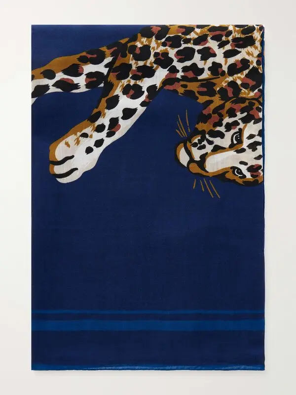 Saint Laurent Printed Wool-twill Scarf - Navy