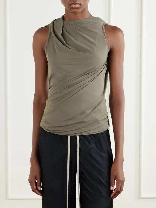 Rick Owens Luna Draped Crepe-jersey Tank - Green
