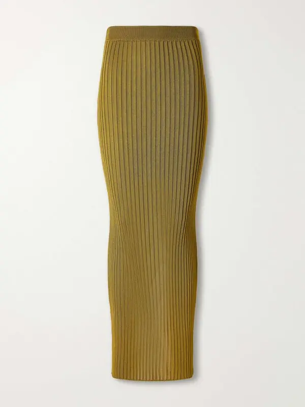 Balmain Ribbed Stretch Maxi Skirt - Army Green