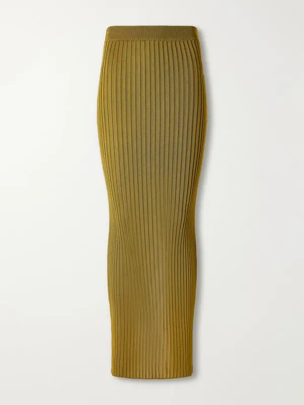 Balmain Ribbed Stretch Maxi Skirt - Green