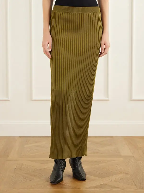 Balmain Ribbed Stretch Maxi Skirt - Green