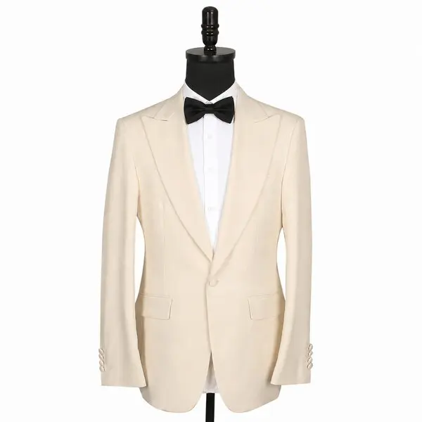 DAVID WEJ Neutrals Alfredo Single Breasted Peak Lapel Blazer In Ivory - White