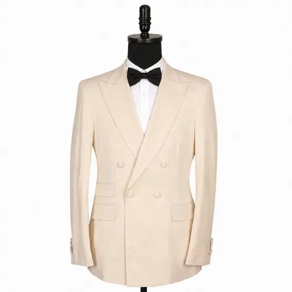 DAVID WEJ Neutrals Alfredo Double Breasted Peak Lapel Blazer In Ivory - White