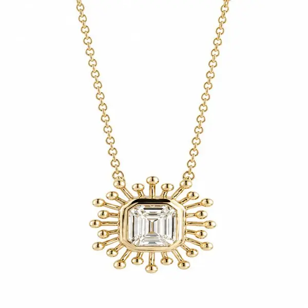 ARTISAN Gold / White 14k Yellow Gold Emerald-cut Diamond Sunburst Pendant Necklace - Gold/white