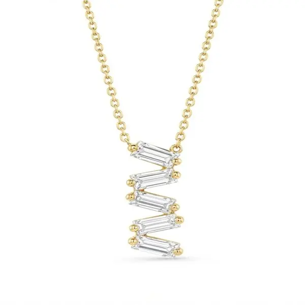 ARTISAN Gold / White 14k Yellow Gold Baguette Diamond Zigzag Pendant Necklace - Gold/white