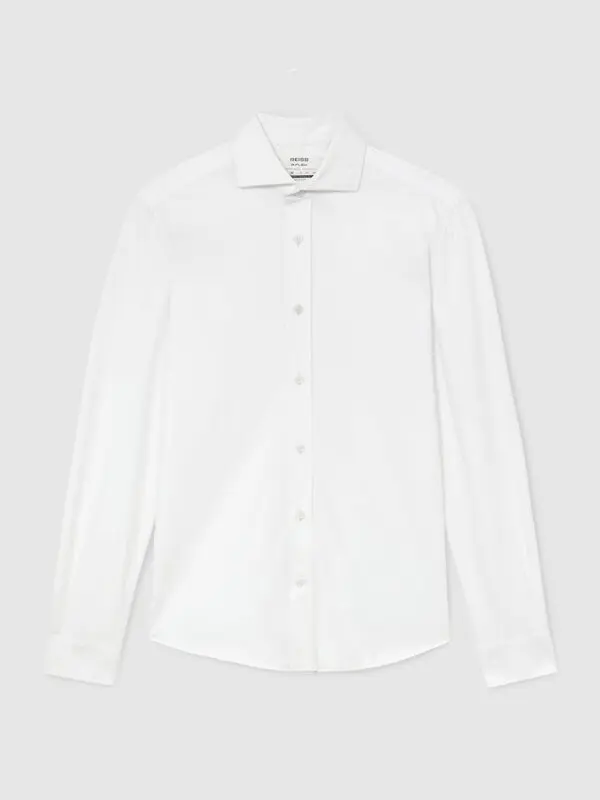 REISS Monaco R-flex Cotton-blend Stretch Jersey Shirt Slim-fit - White